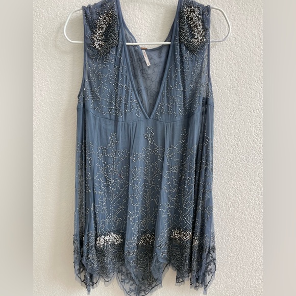 Free People | Tops | Beaded Sheer Top | Poshmark